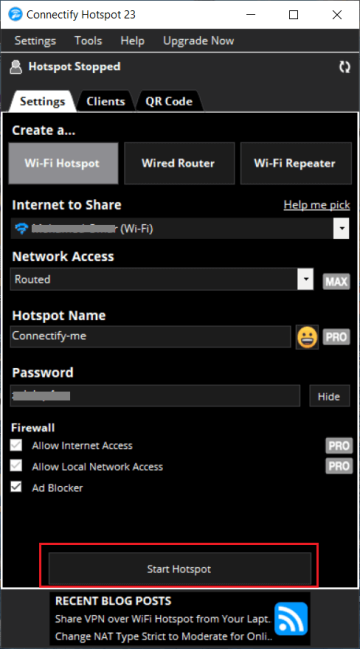 برنامج Connectify Hotspot لتحويل اللاب توب الى راوتر